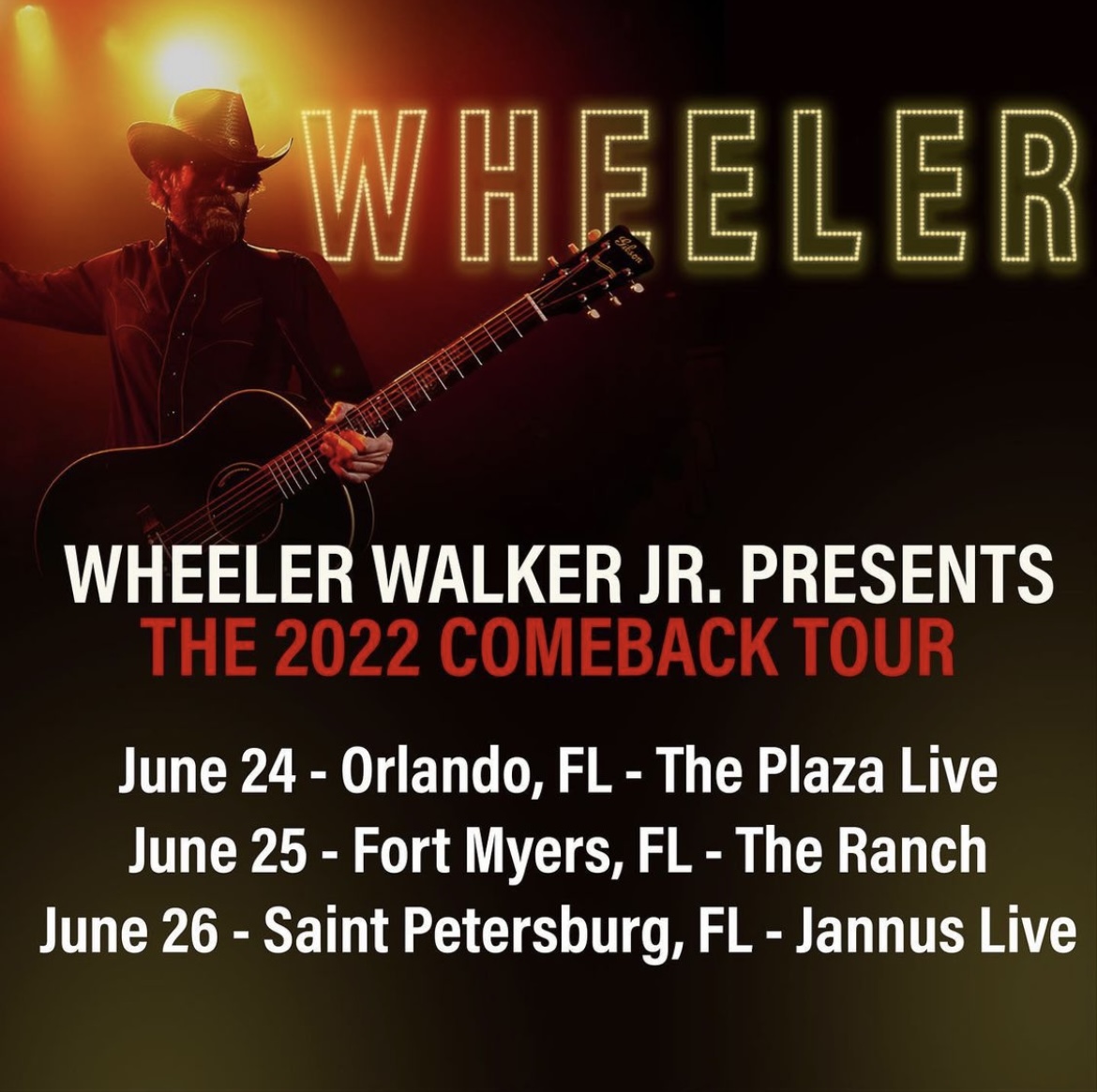 GIVEAWAY — Wheeler Walker Jr. — 3 FL Dates: Orlando (June 24), Ft ...