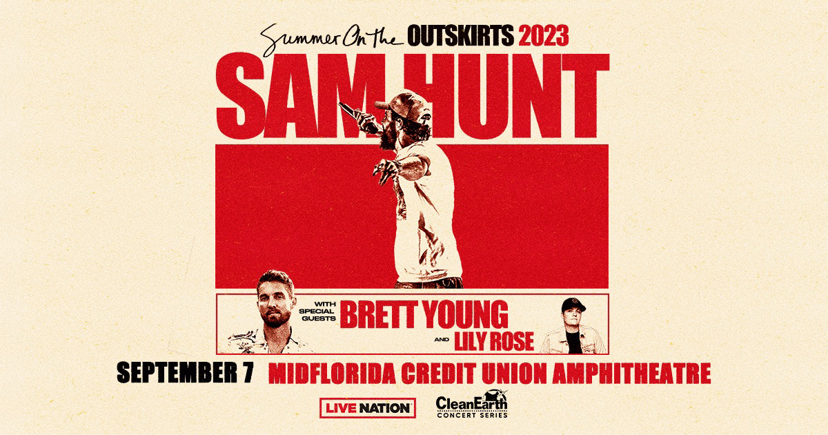 GIVEAWAY — Sam Hunt w/ Brett Young & Lily Rose at MIDFL Amp Tampa (Sep ...